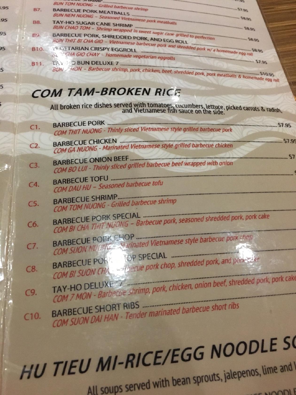 Menu at Tay Ho Restaurant, Richmond