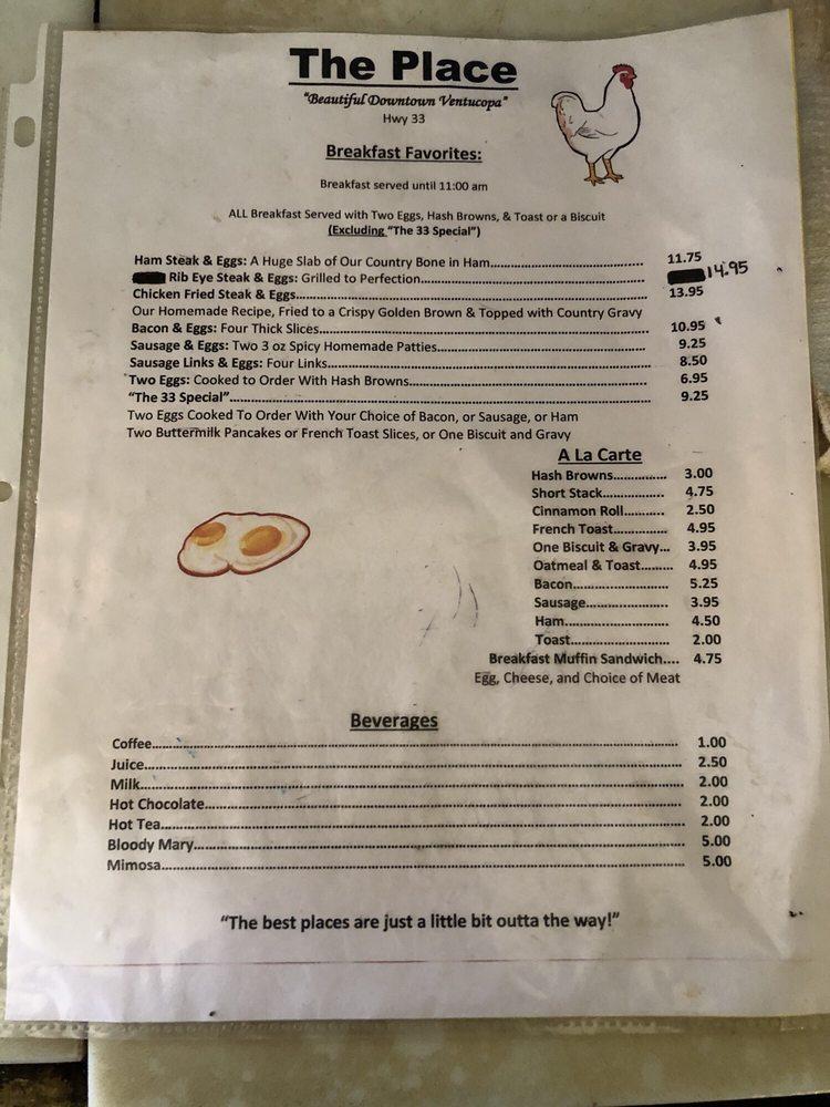 Menu at The Place restaurant, Ventucopa, CA-33