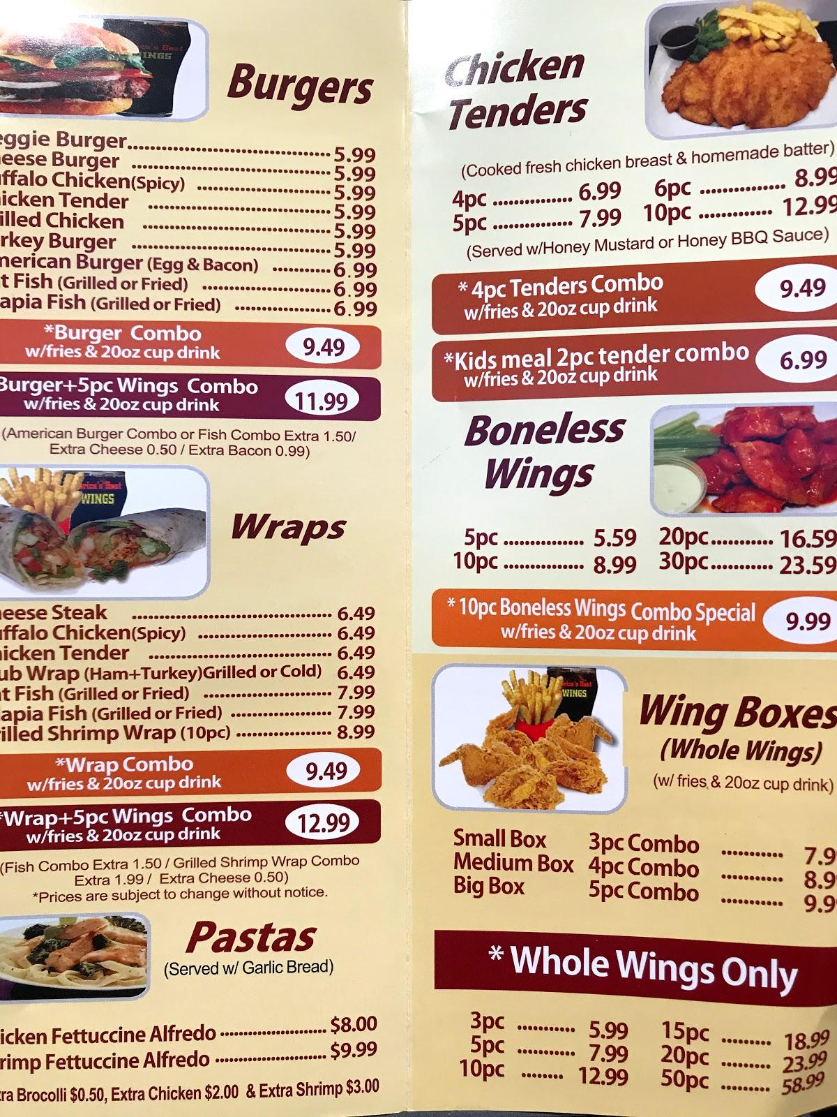 Menu at America's Best Wings restaurant, Norfolk, Tidewater Dr Suite 30