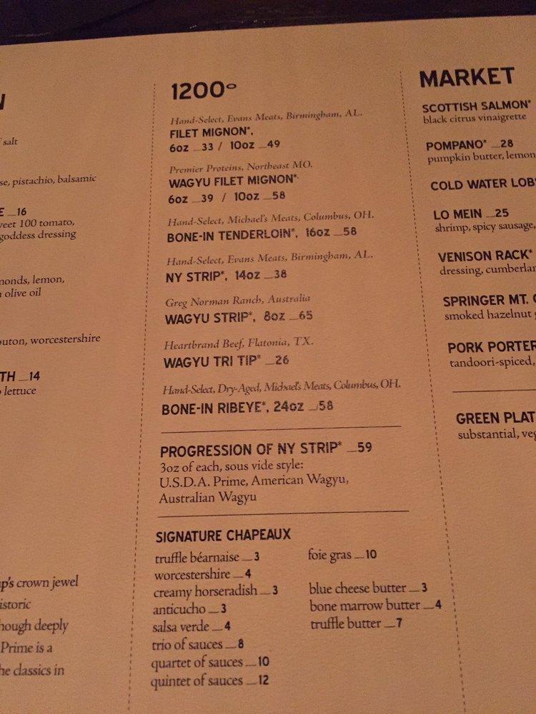 Menu at Kayne Prime Steakhouse, Nashville