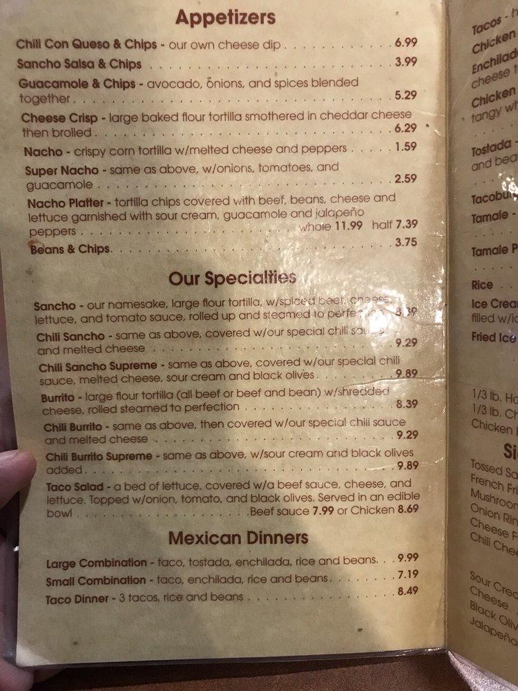 Menu at Sancho's of Davenport restaurant, Davenport