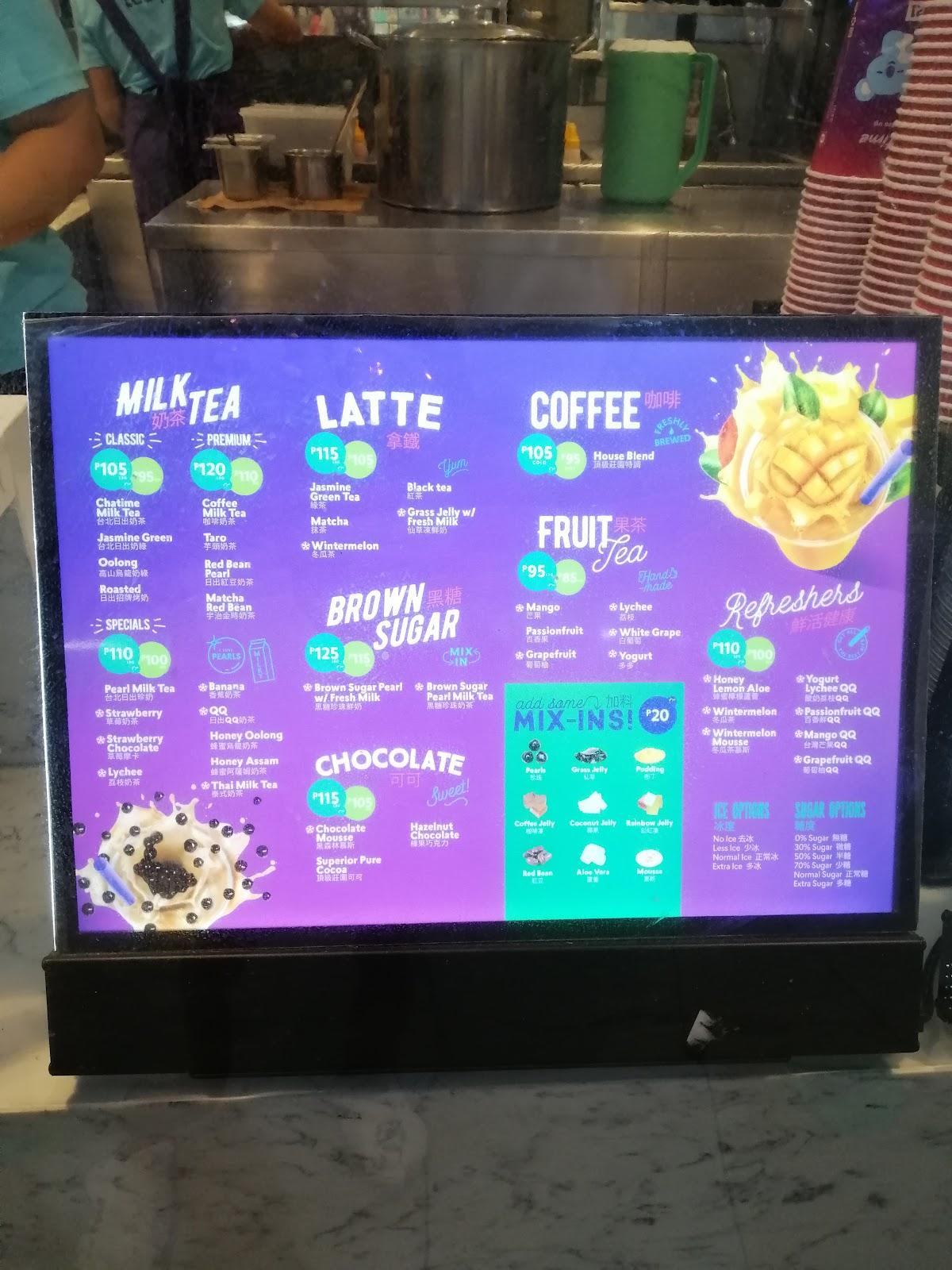 Menu at Chatime - Limketkai cafe, Cagayan de Oro