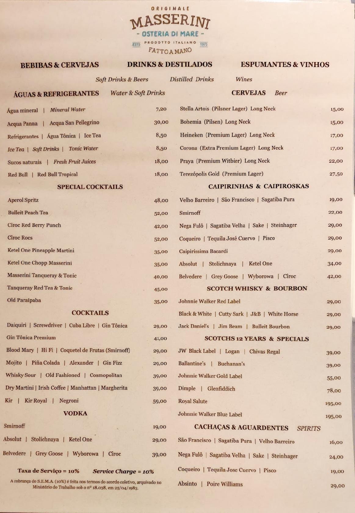 Menu em Restaurante Masserini Osteria di Mare, Rio de Janeiro