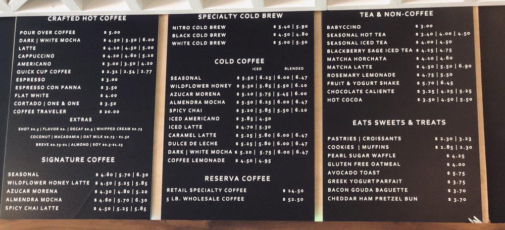 Menu at Reserva Coffee Roasters restaurant, McAllen, W Expy 83 #130