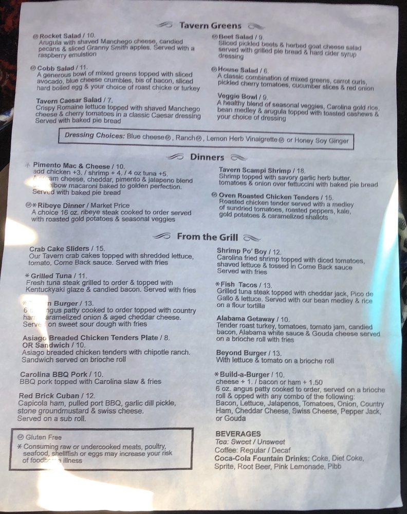 Menu at Tavern on 12 restaurant, Frisco