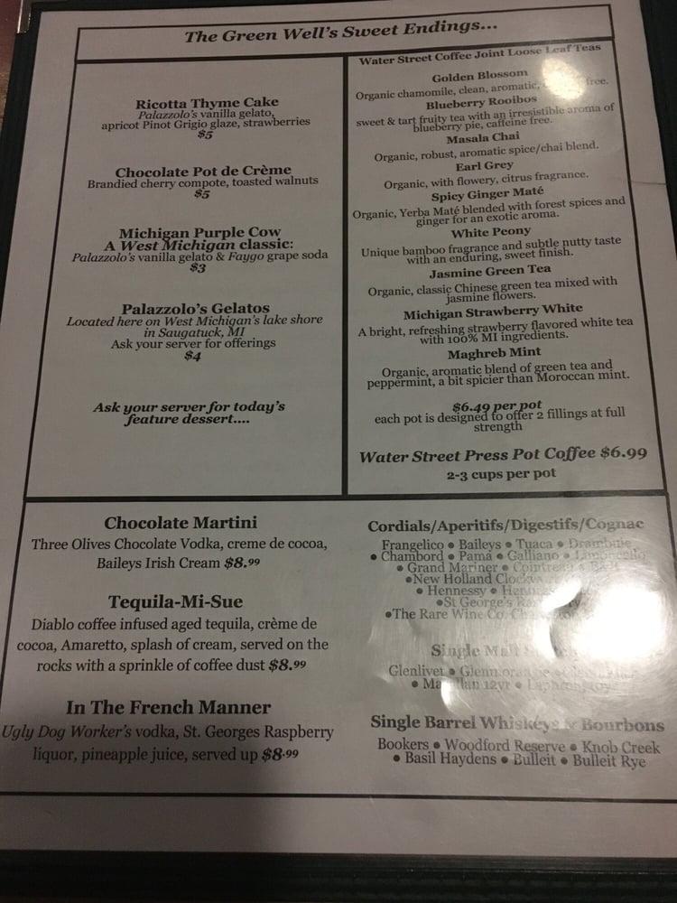 Menu at The Green Well pub & bar, Grand Rapids