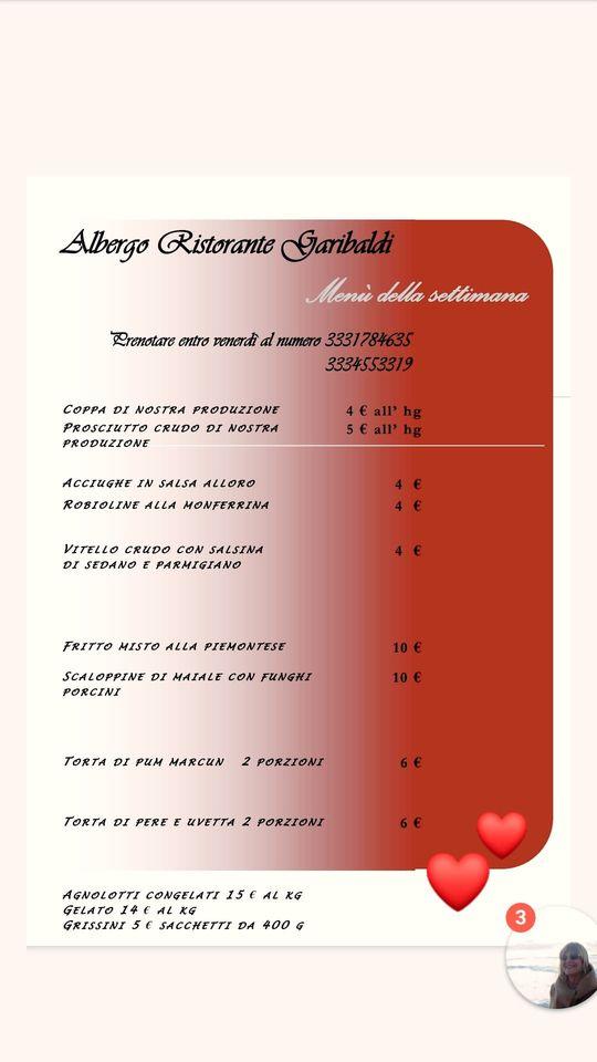 Menu at Albergo Ristorante Garibaldi, Cisterna D'asti