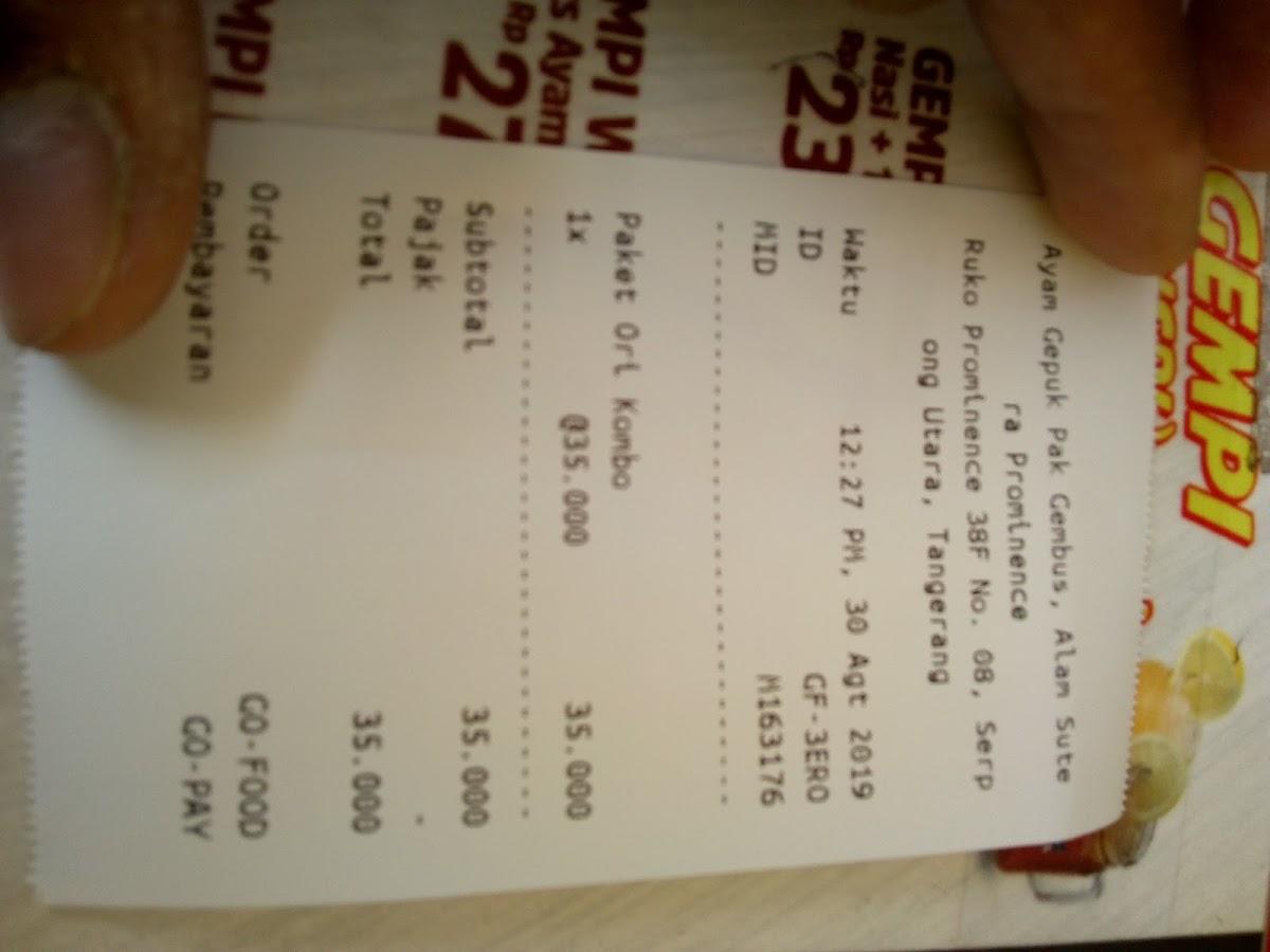 Menu at Ayam Gepuk Pak Gembus Alam sutera restaurant, Tangerang