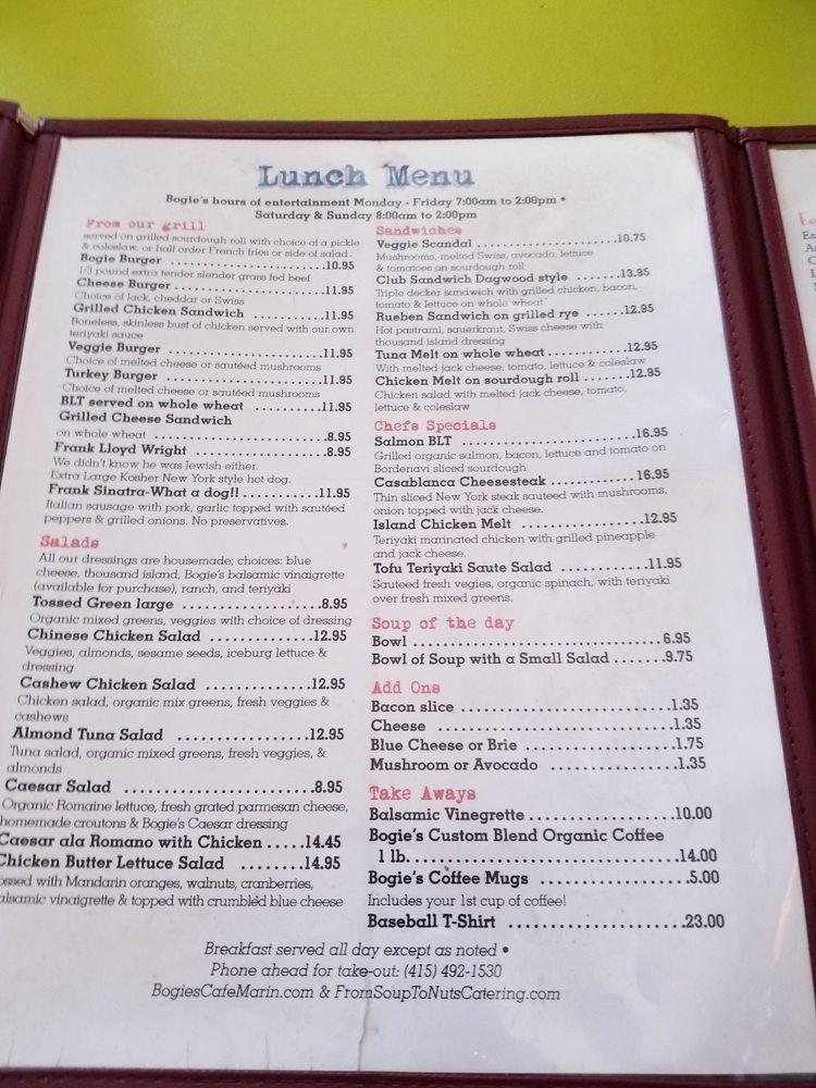 Menu at Bogie's Too - Home of Marin's Best Eggs Benedict, & Buttermilk ...