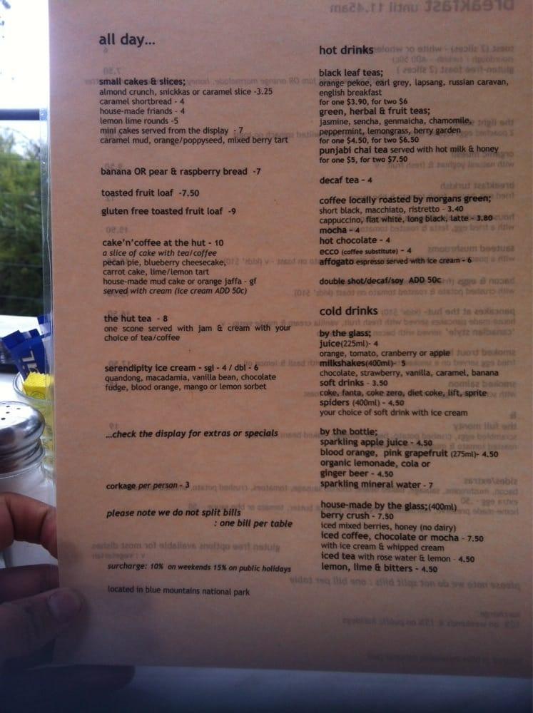 Menu at Conservation Hut Cafe (Under New Management), Wentworth Falls