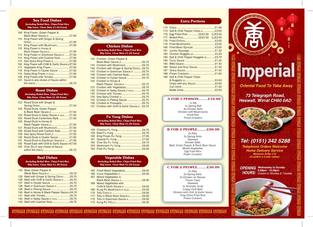 Menu at Imperial Chinese Takeaway fast food, Heswall