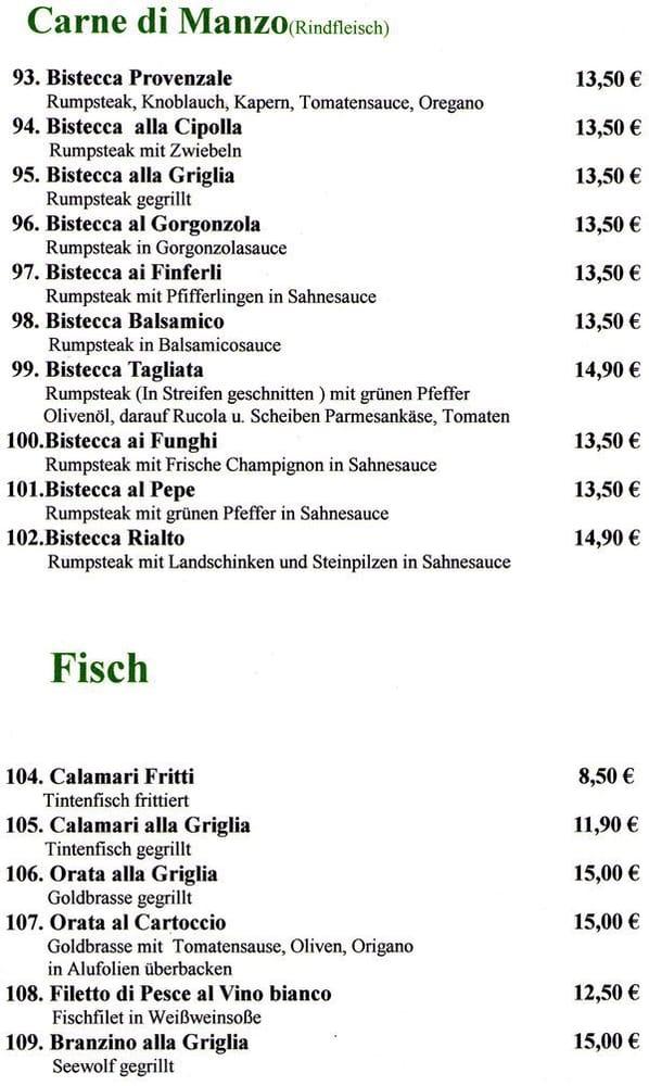 Speisekarte von Ristorante & Pizzeria Rialto, Schloßvippach