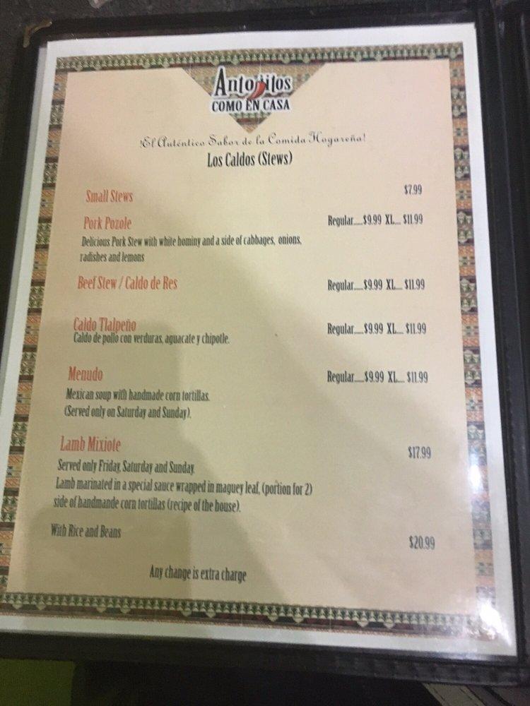 Menu at Antojitos Como En Casa restaurant, El Centro, 425 Desert ...