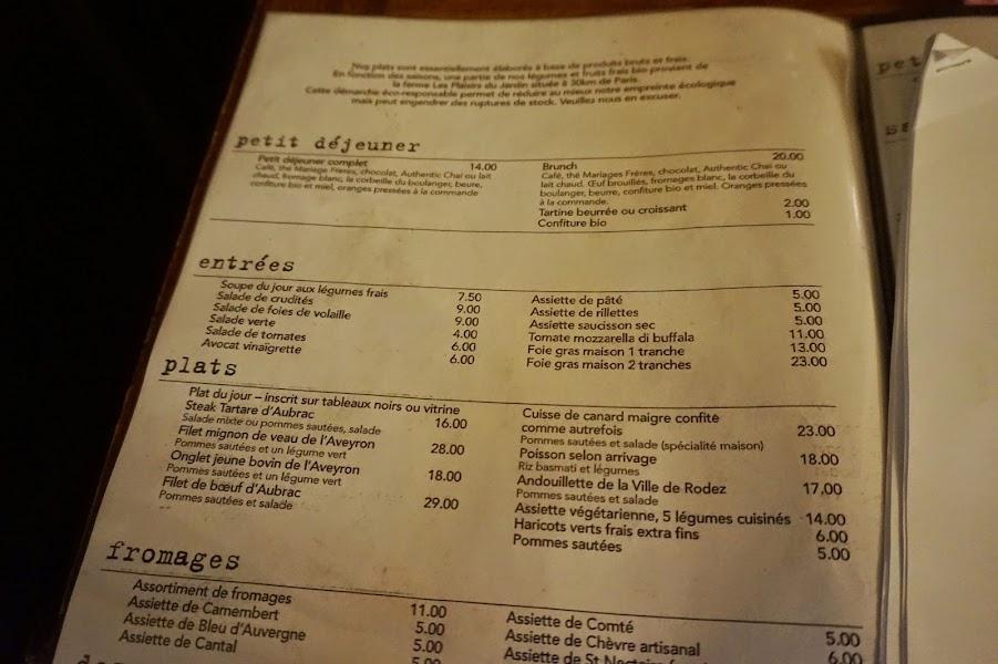 Menu at Au Petit Fer à Cheval restaurant, Paris