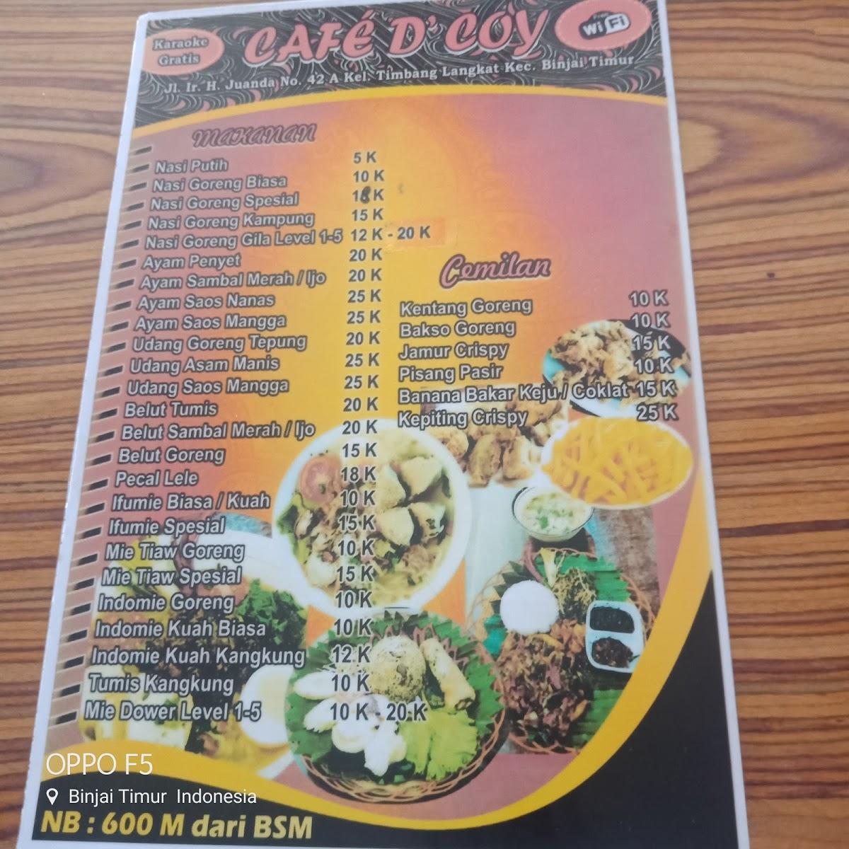 Menu at CAFE D'COY, Binjai, JL.IR.H.JUANDA KELURAHAN No.42a