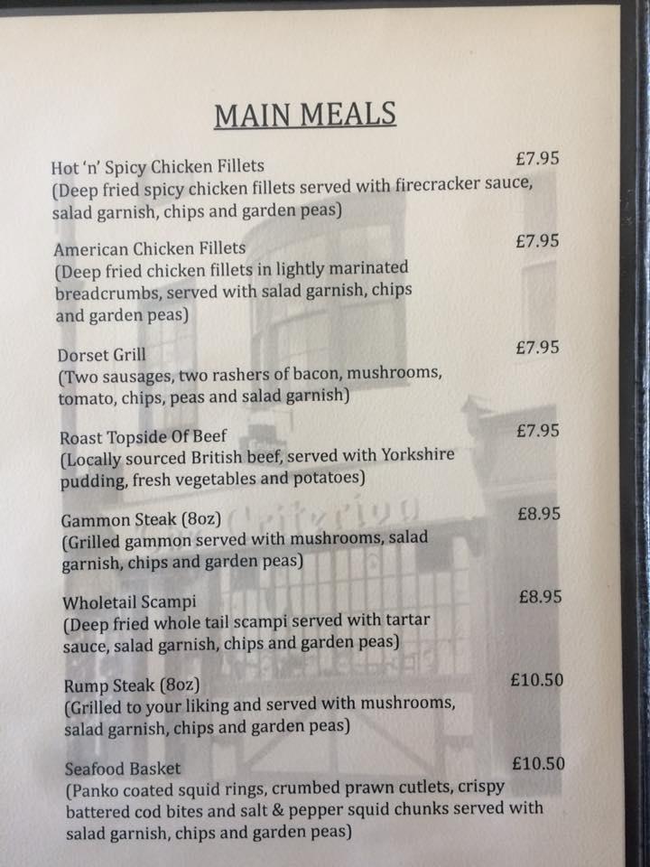 Menu at The Criterion Restaurant, Weymouth