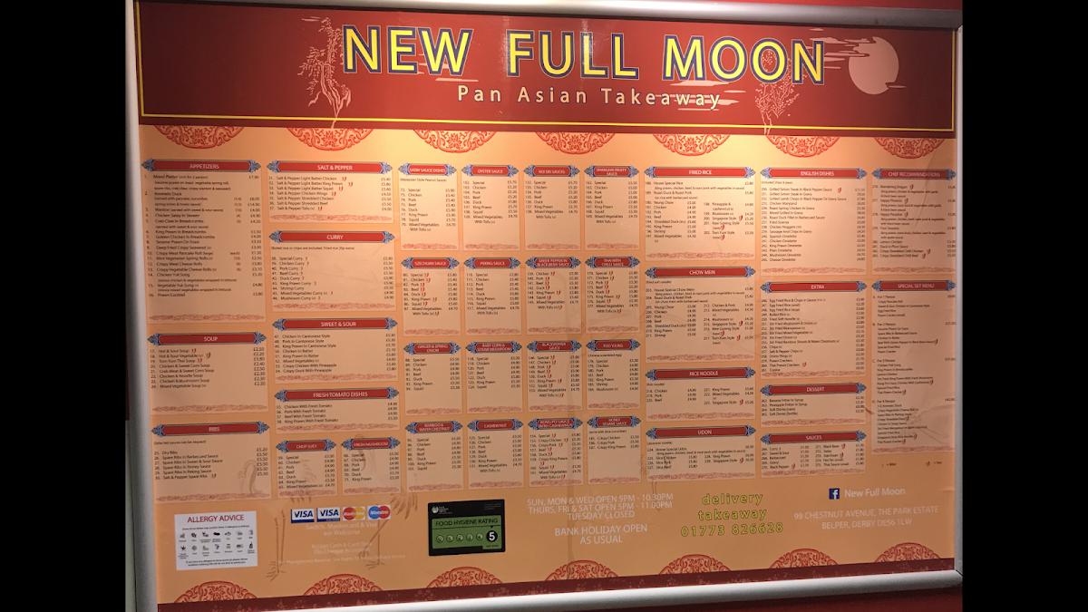 Menu at New Full Moon fast food, Belper, 99 Chestnut Ave