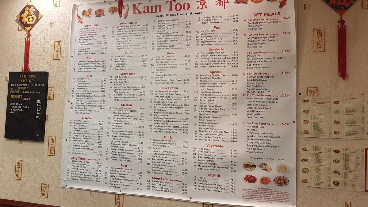 Menu at Kam Too fast food, Gosport