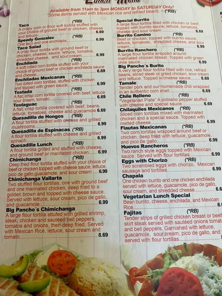 Menu at Los Tres Caminos restaurant, Marshall