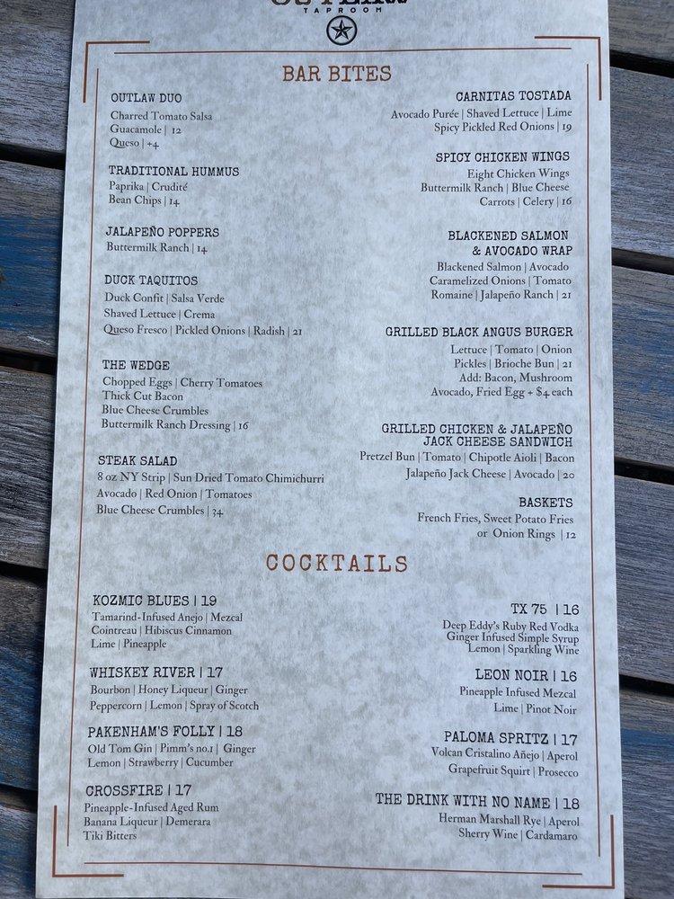Menu at OUTLAW Taproom pub & bar, Irving