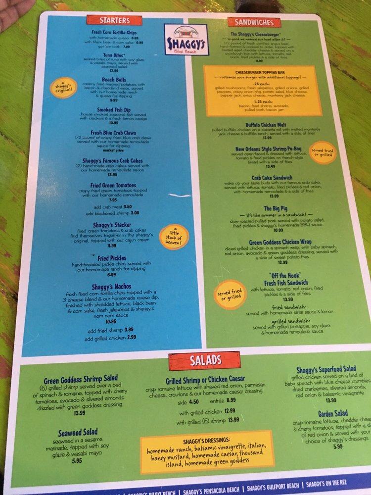 Menu at Shaggy's Biloxi Beach pub & bar, Biloxi, Beach Blvd