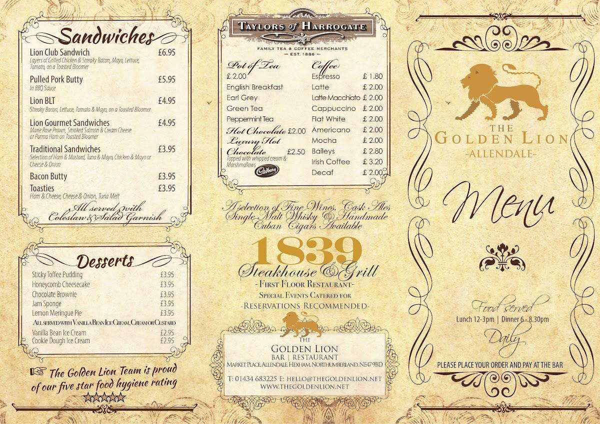 Menu at The Lion House pub & bar, Allendale