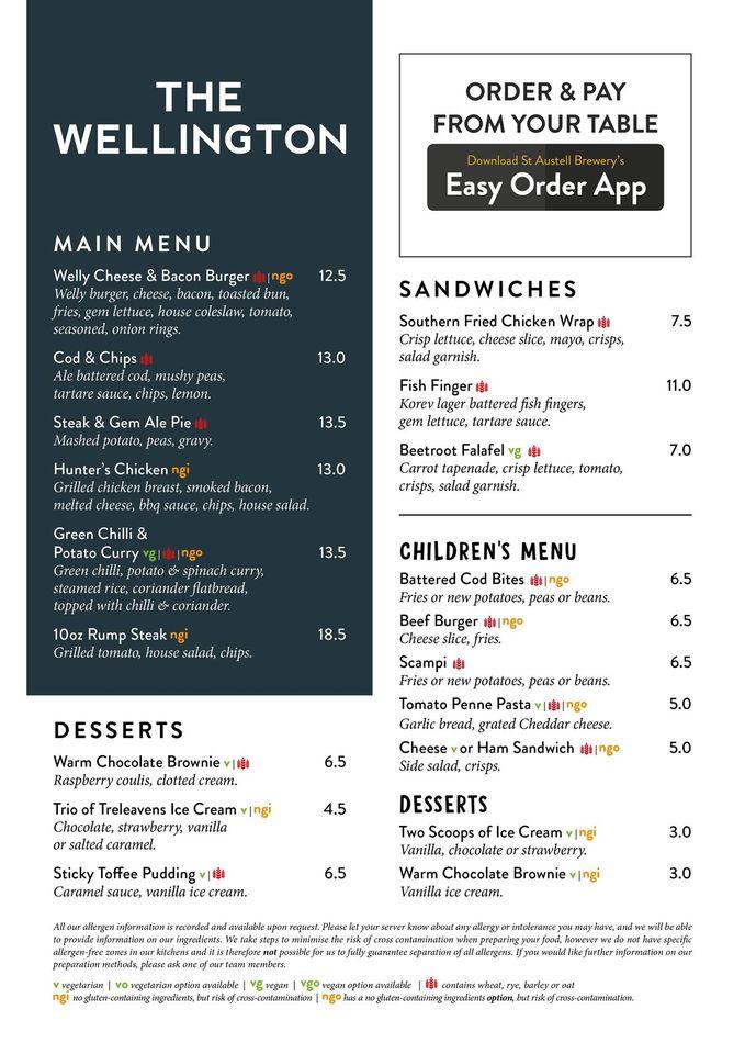 Menu at The Wellington, Bristol pub & bar, Bristol