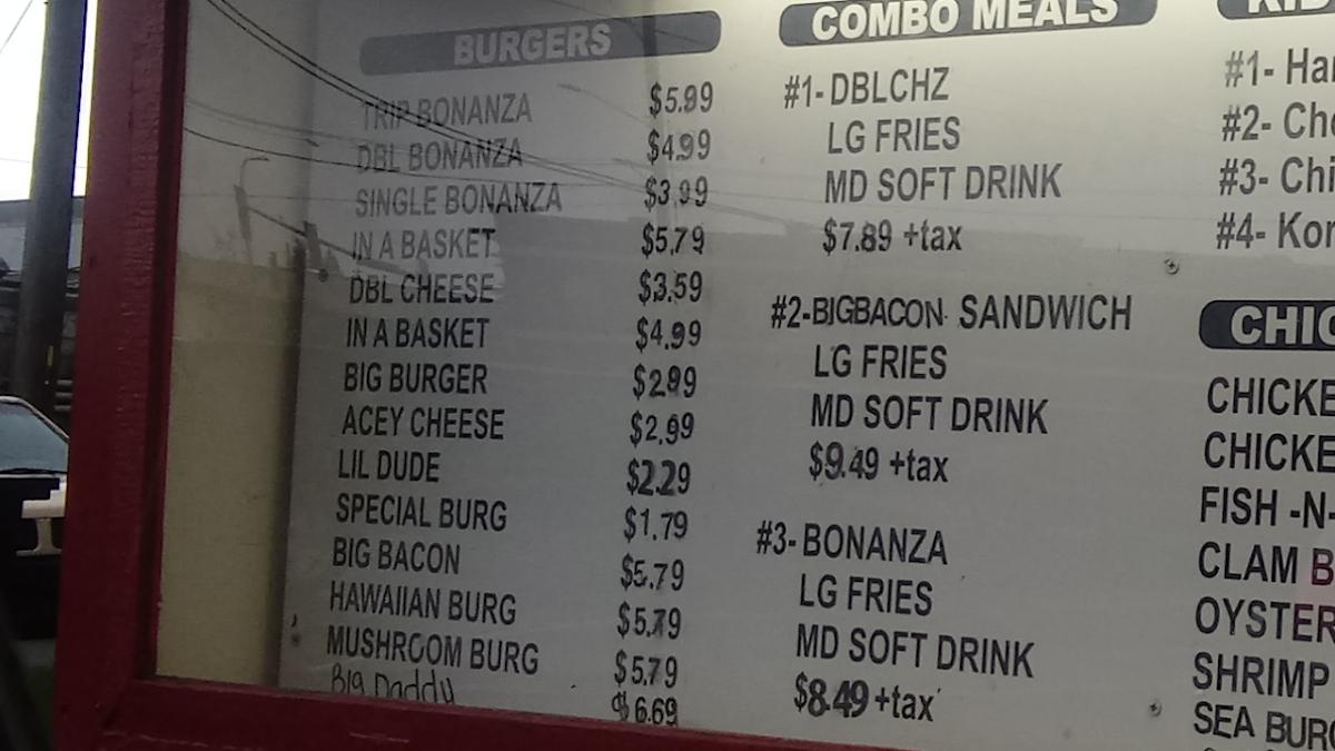 Menu at Burger Ranch fast food, Tacoma, 820 S 38th St