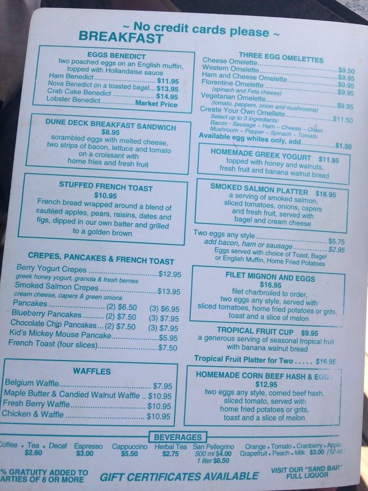 Menu at Dune Deck Café cafe, Lantana