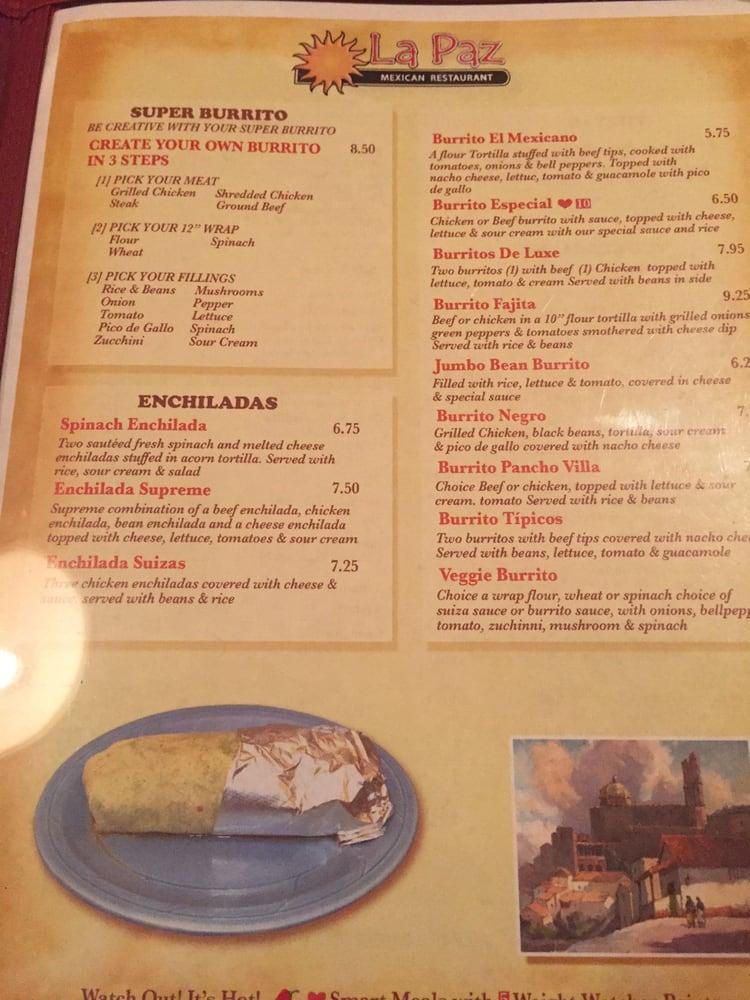 Menu at La Paz Mexican Restaurant & Grill, Boiling Springs