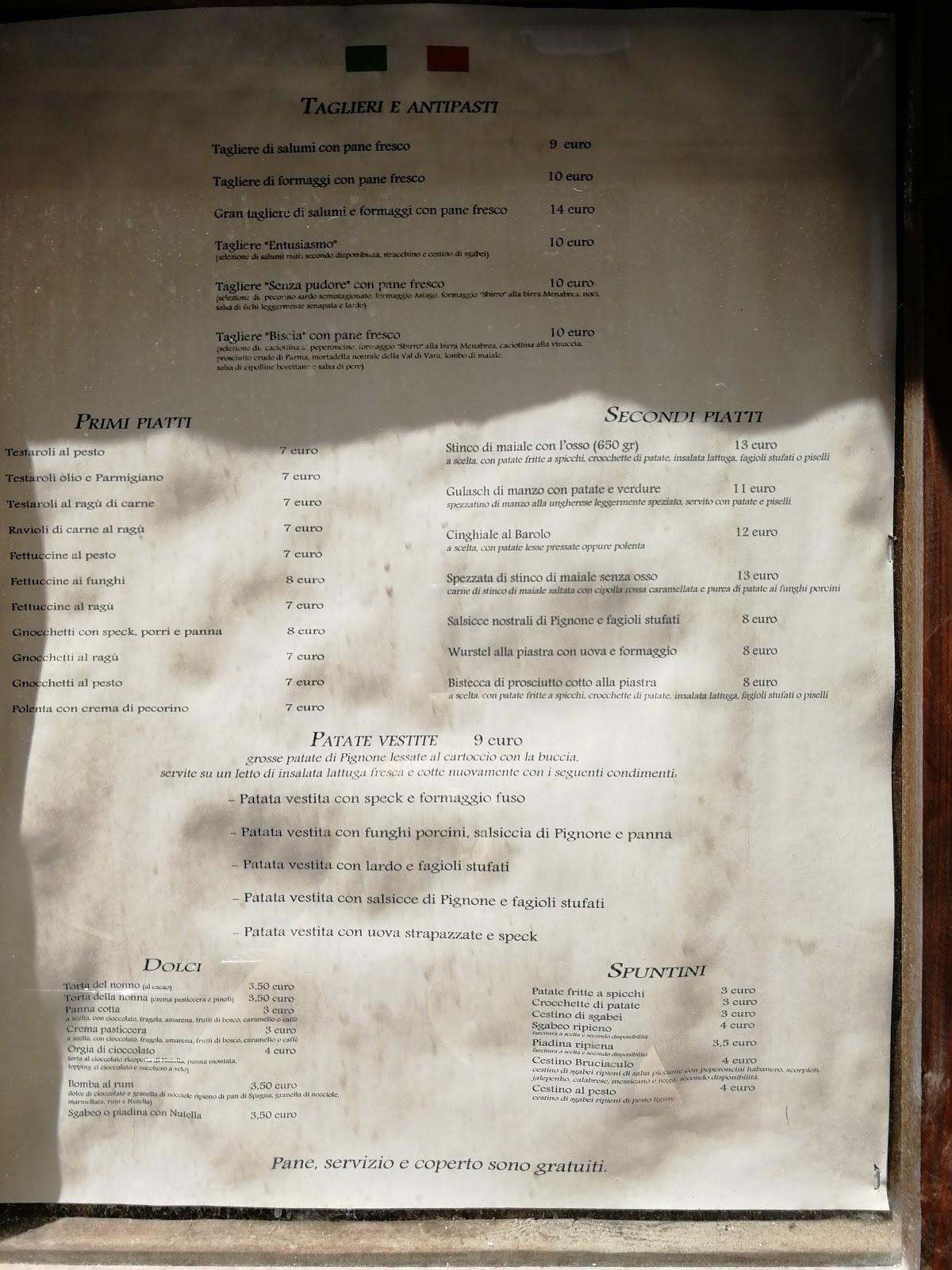 Menu at La Taverna Del Metallo pub & bar, La Spezia