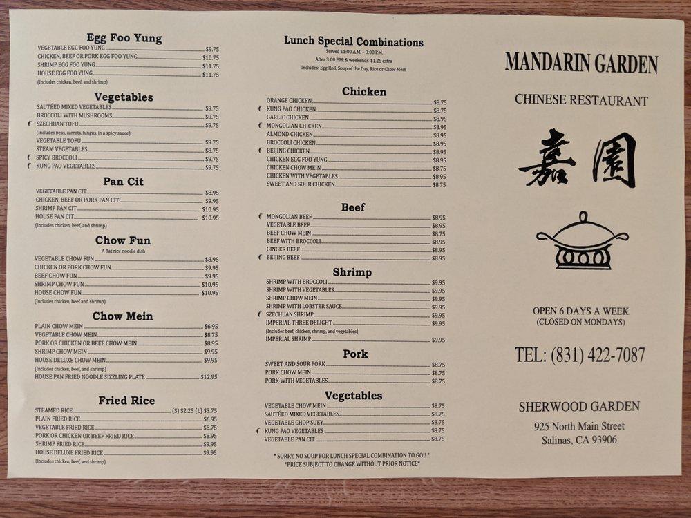 Menu at Mandarin Garden Chinese Restaurant, Salinas