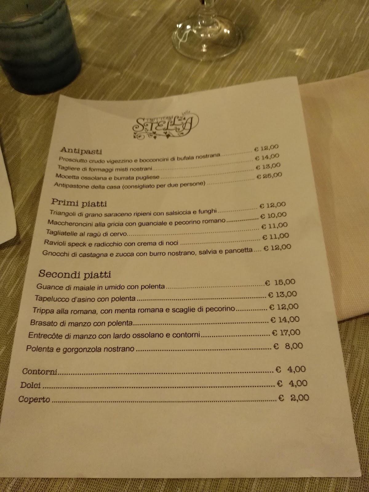 Menu da Trattoria della Stella Verbania ristorante, Intra
