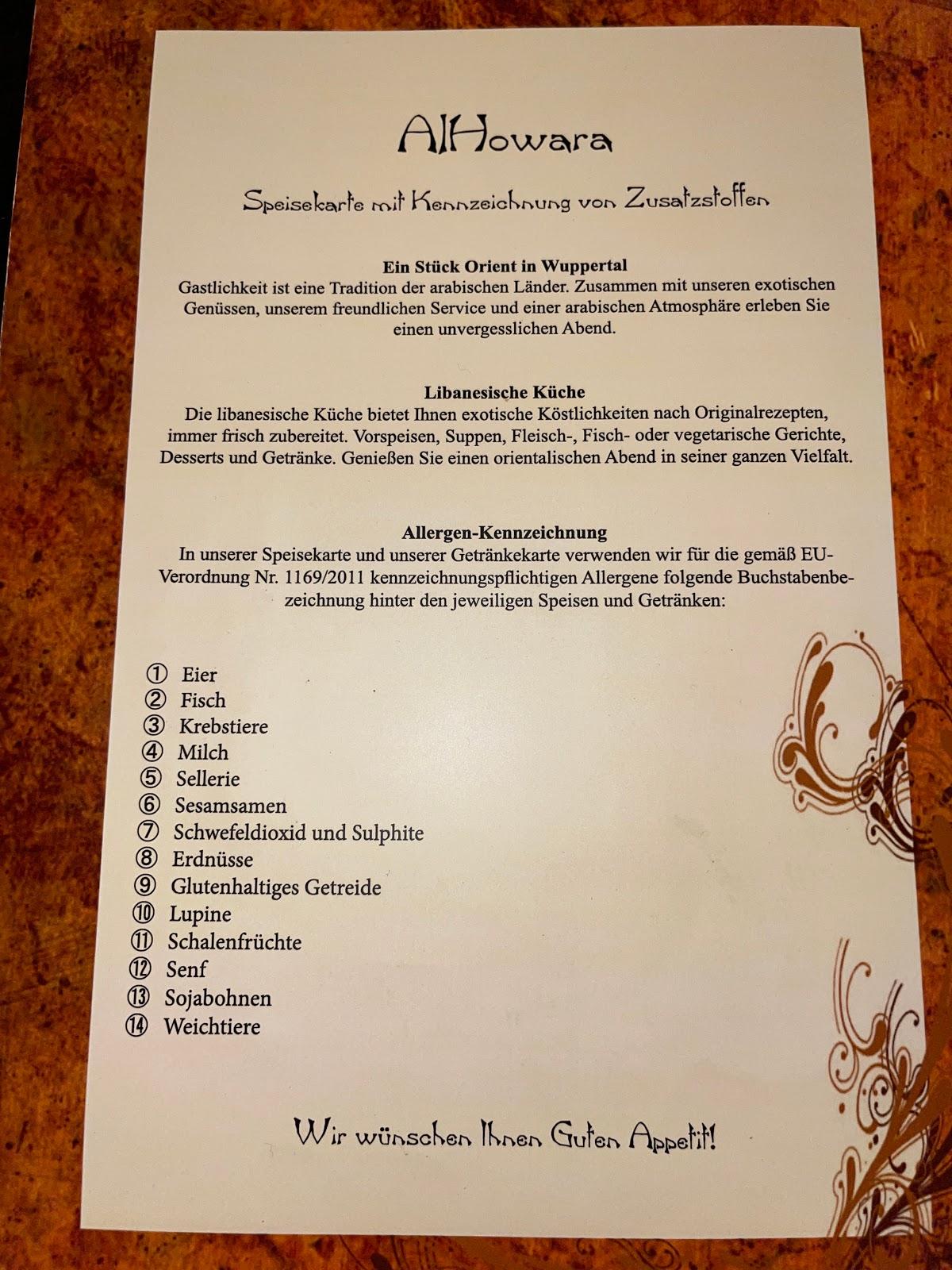 Speisekarte von Al Howara restaurant, Wuppertal