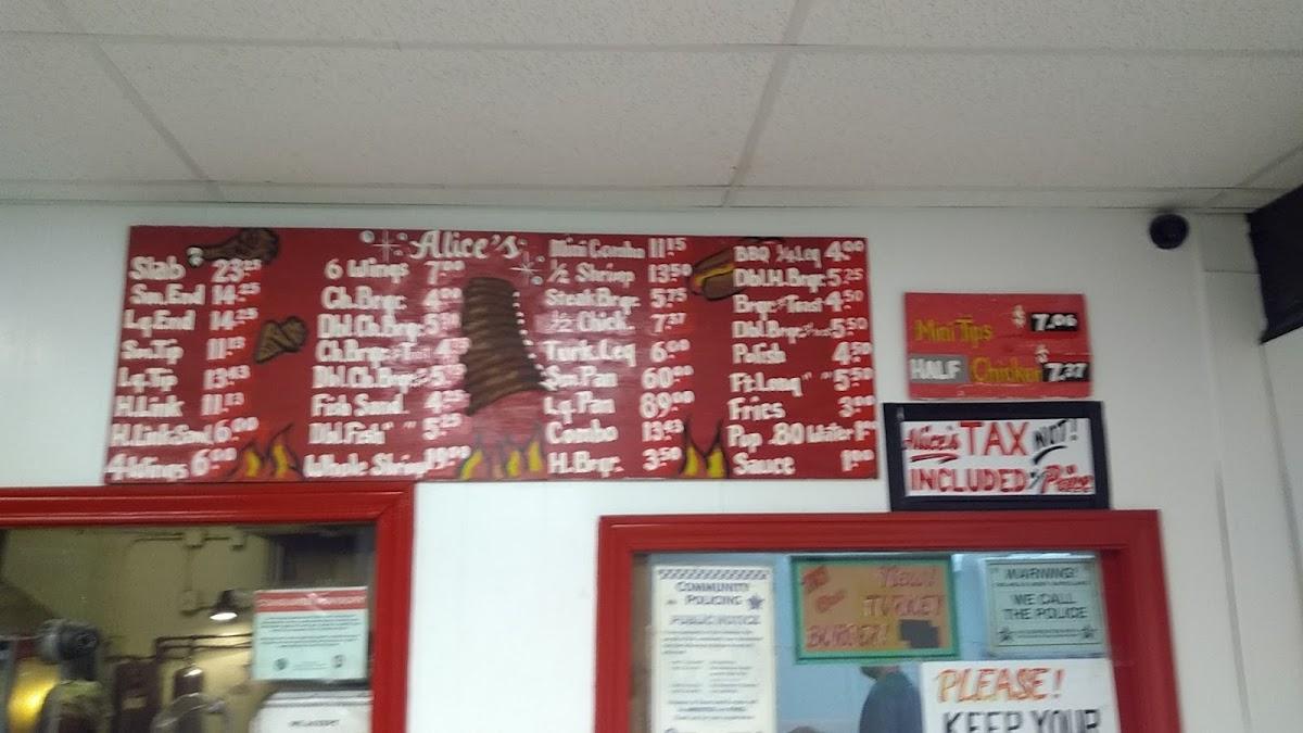 Menu at Alice's Bar-B-Que LLC, Chicago, 65 E 43rd St