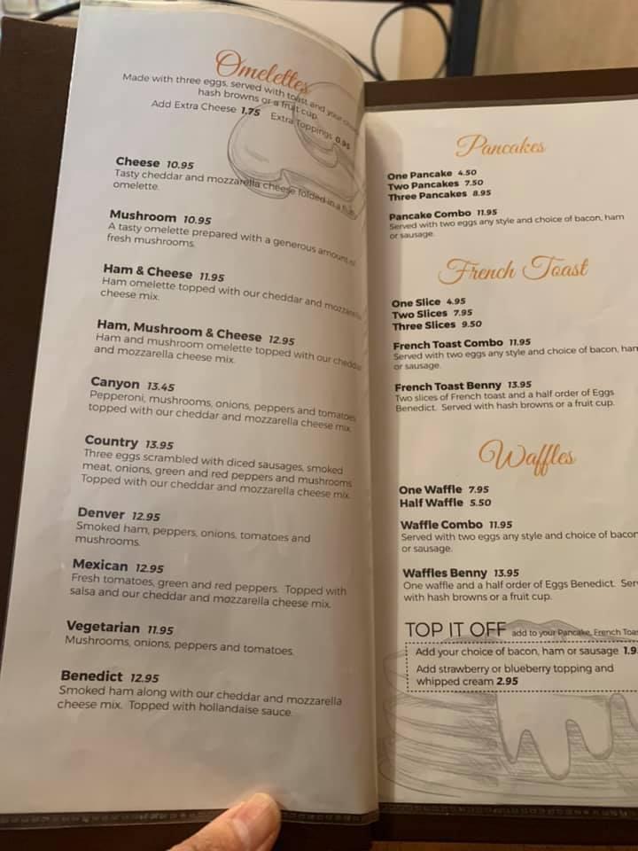 Menu at Canyon Grill restaurant, Edmonton, 97 St NW