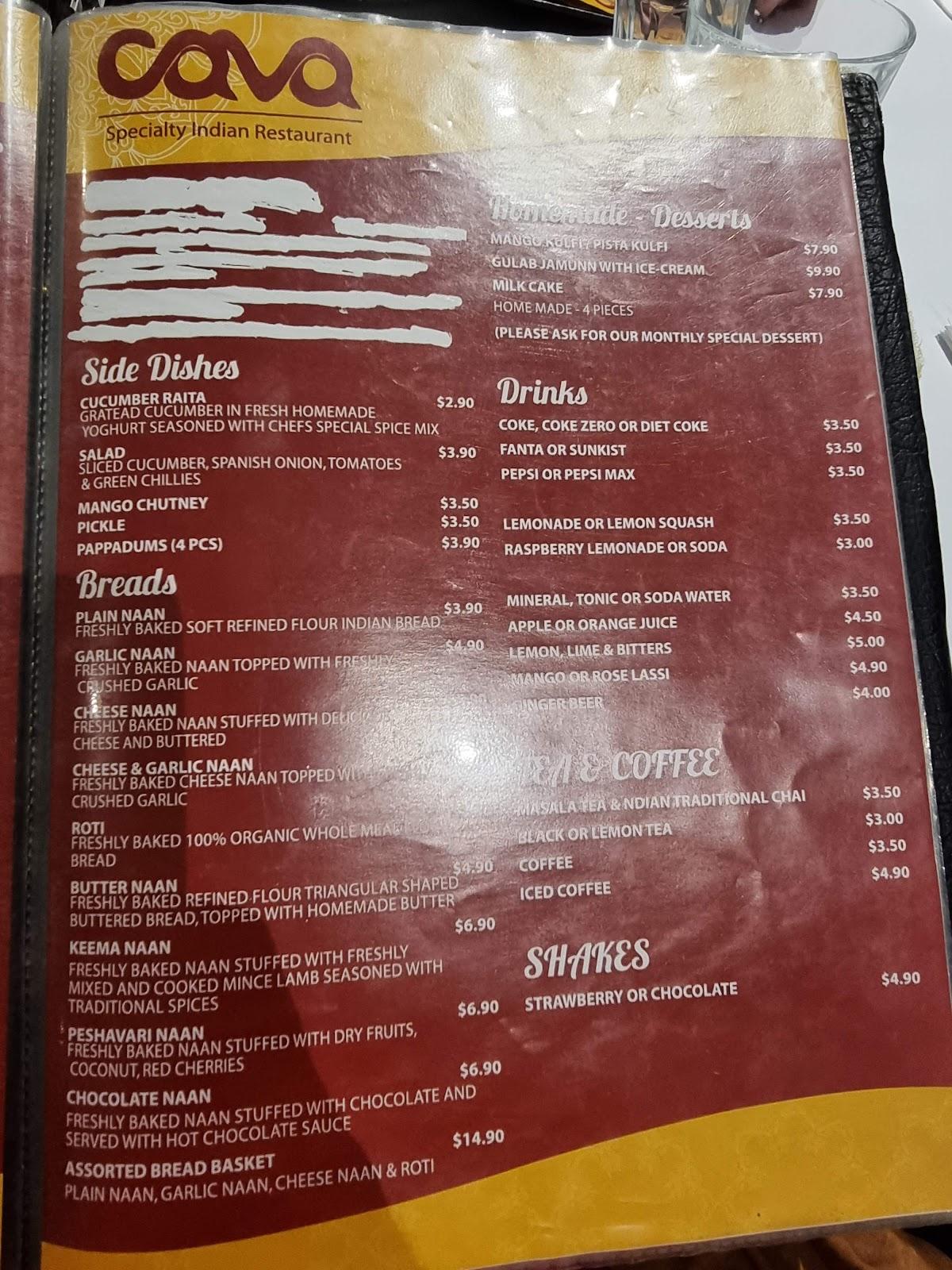 Menu at Cava Indian Restaurant, Ayr