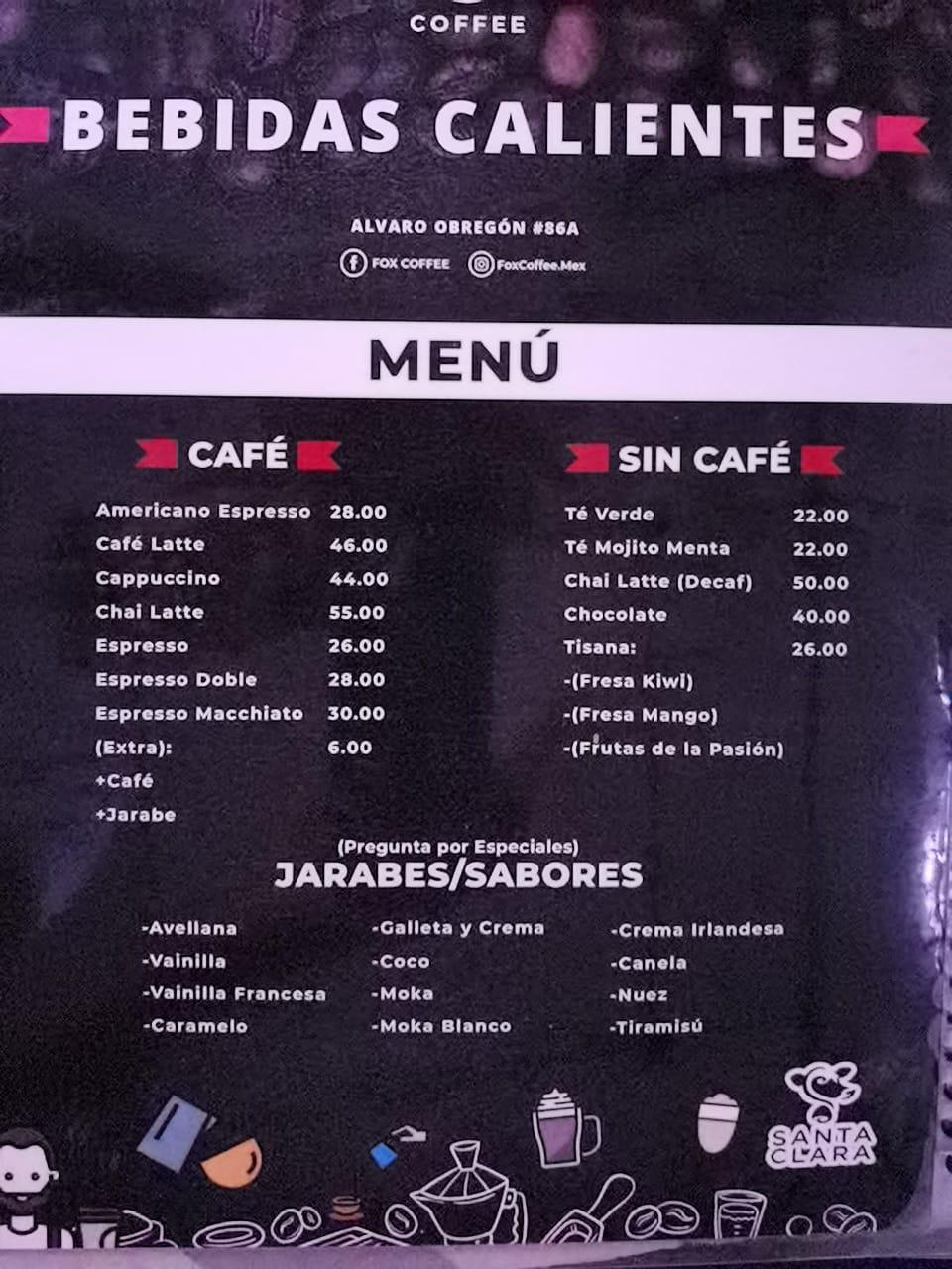 Menu at FOX COFFEE - BARRA DE CAFÉ, Autlán