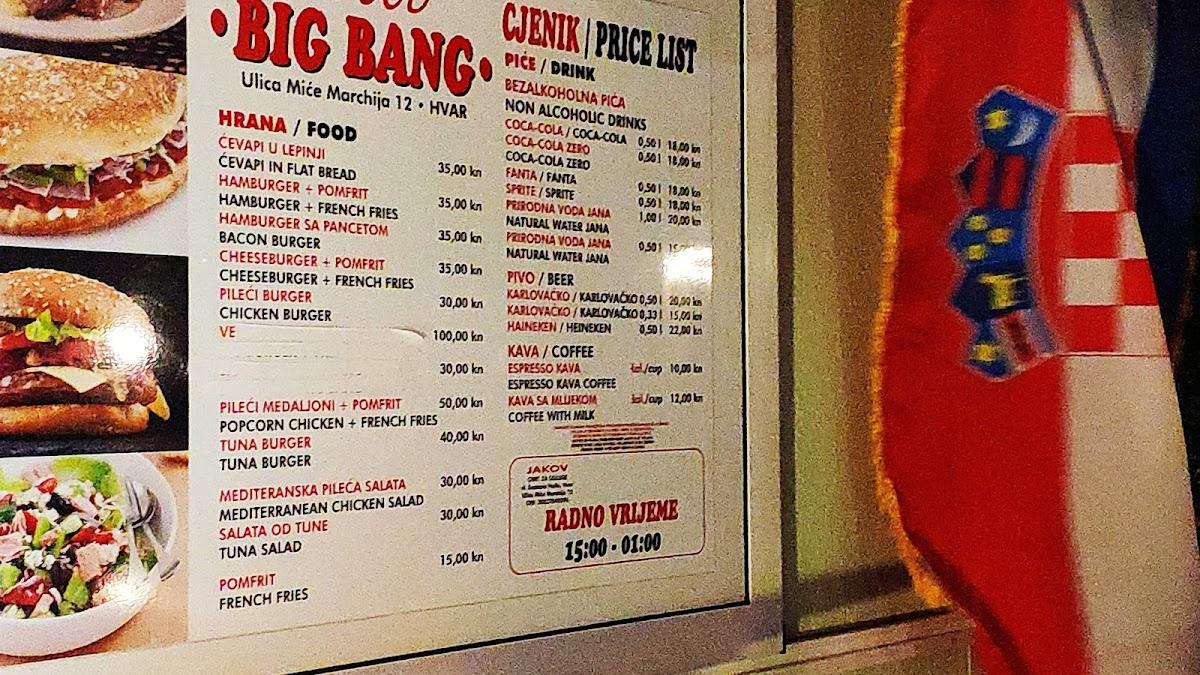 Menu at Fast Food Big Bang, Hvar