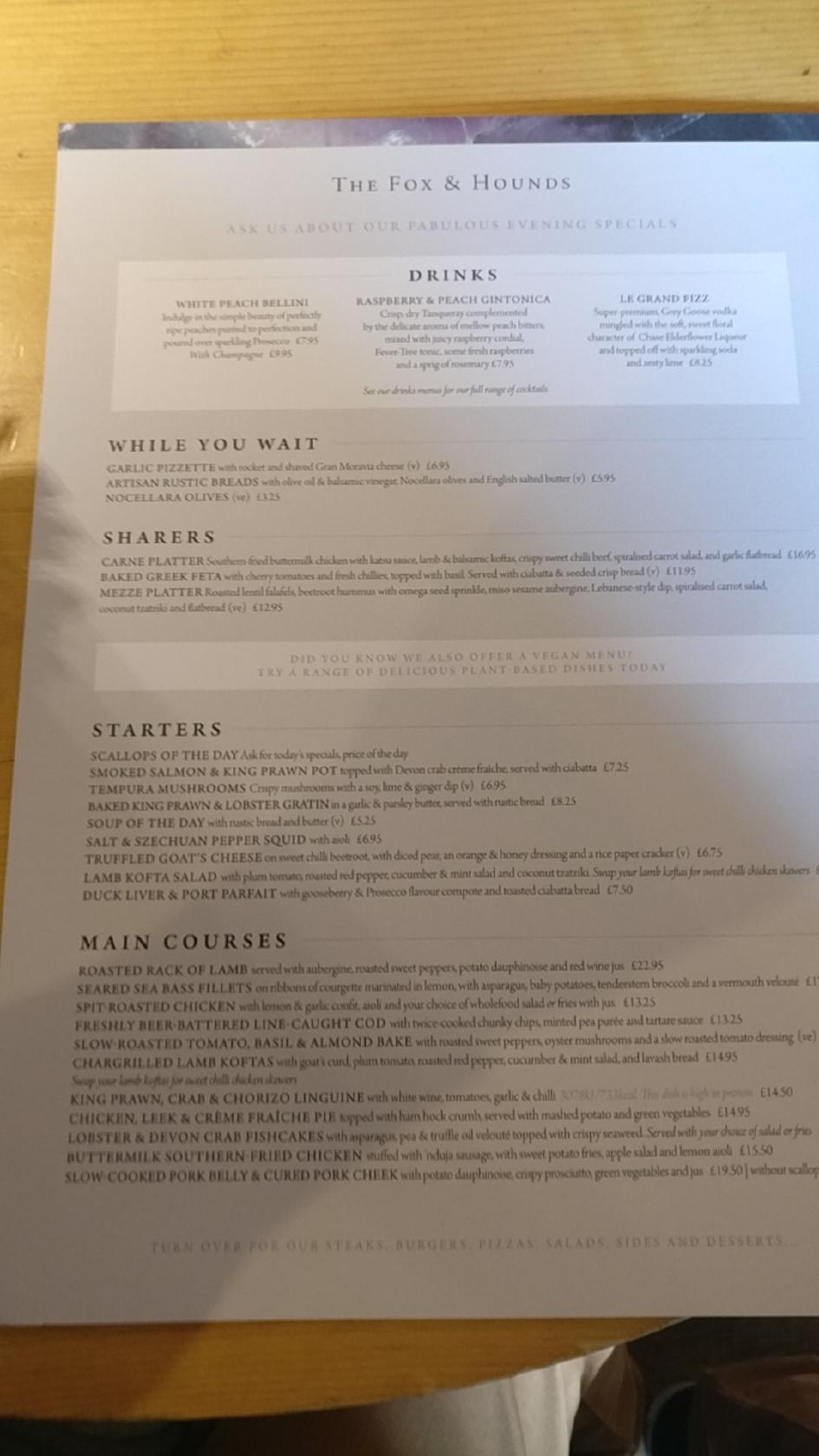 Menu at Fox & Hounds Lower Harleston pub & bar, Northampton