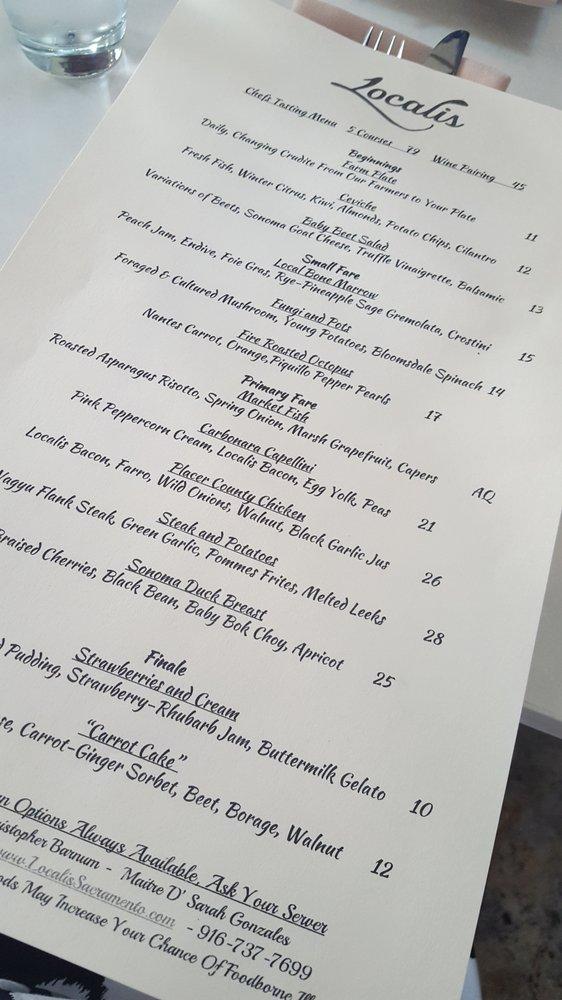 Menu at Localis restaurant, Sacramento