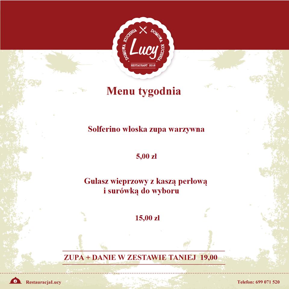 Menu at Lucy restaurant, Łódź