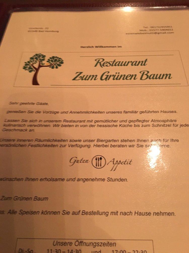 Speisekarte von Restaurant Zum grünen Baum, Bad Homburg vor der Höhe