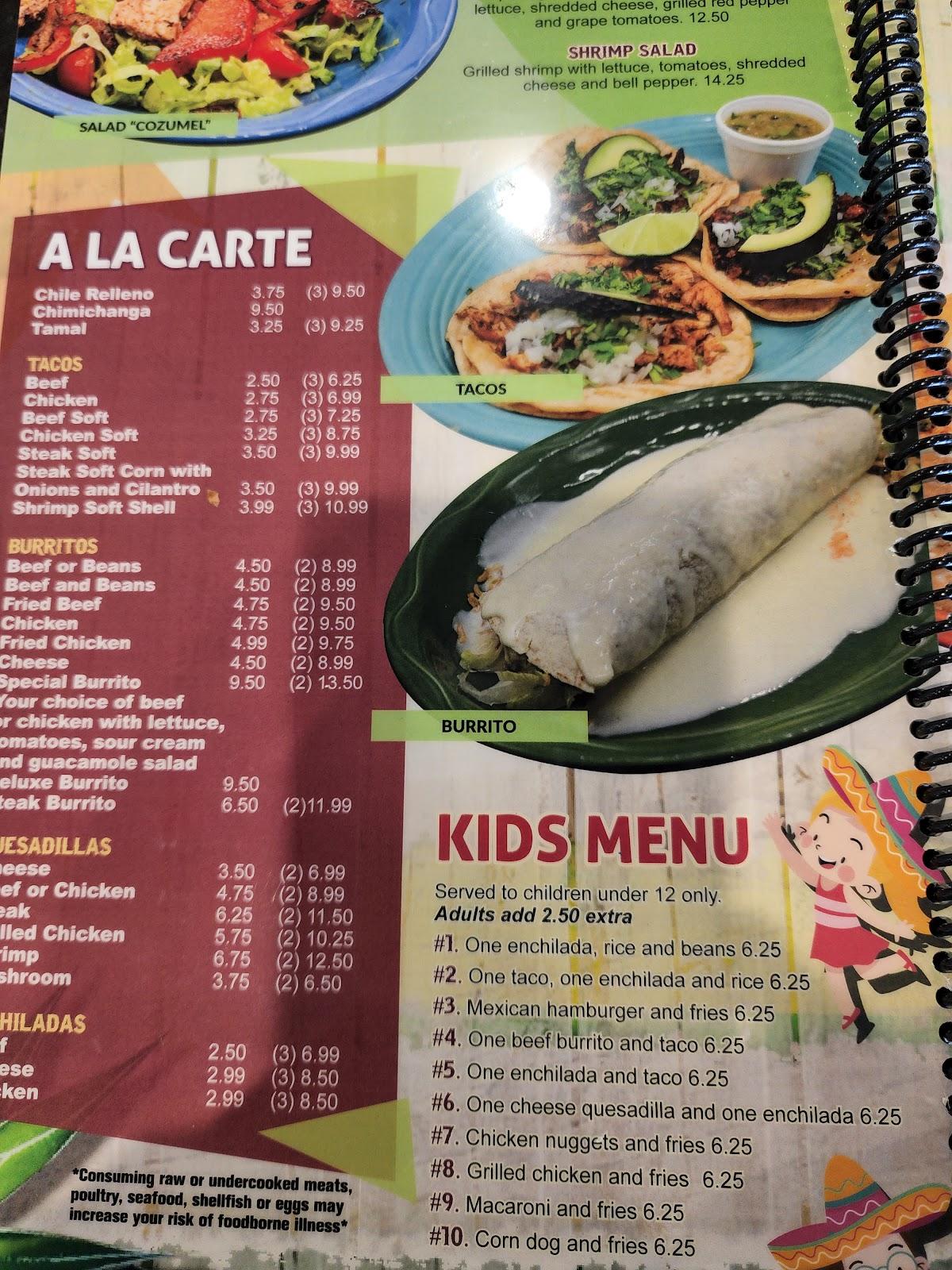 Menu at San Miguel de Allende restaurant, Janesville
