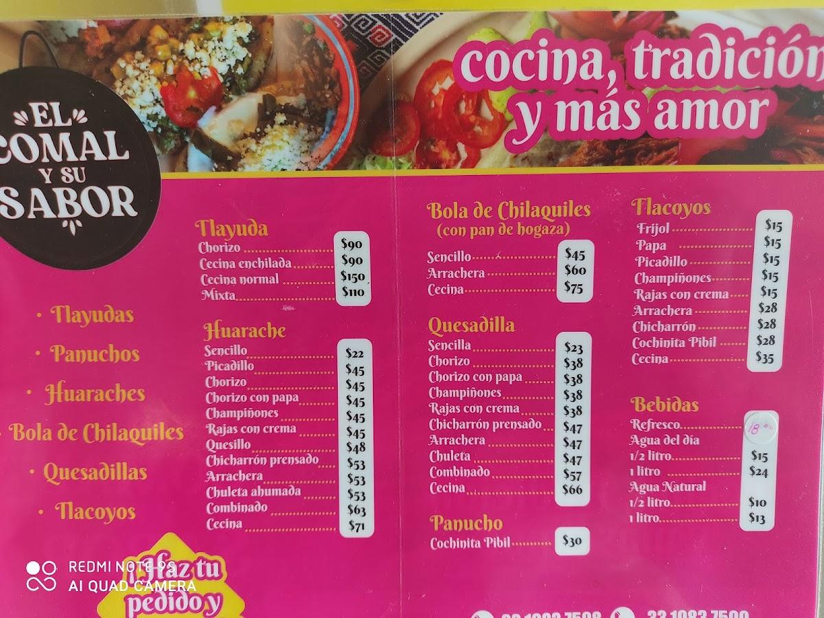 Carta del restaurante El Comal y su Sabor, Zapopan