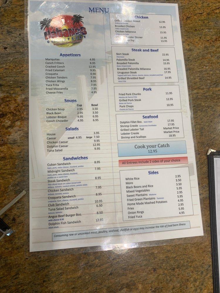 Menu at Habanos Oceanfront Dining pub & bar, Islamorada