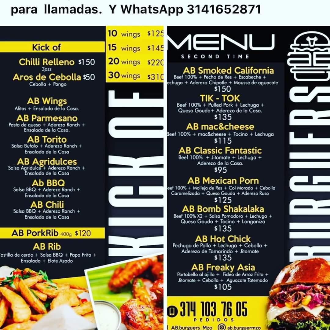 Menu at Ab burguer’s Manzanillo restaurant, Manzanillo
