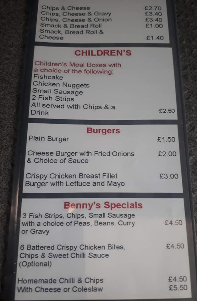 Menu at Benny's Breakfast and Lunch Bar, Crewe