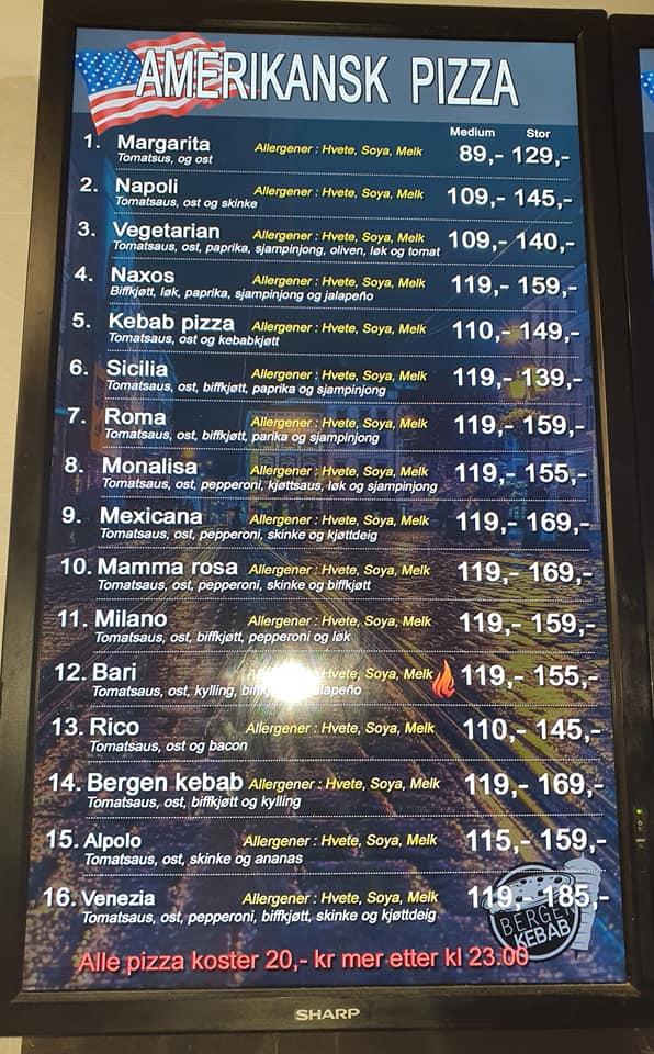 Menu at Bergen Kebab restaurant, Bergen, Chr. Michelsens gate 7