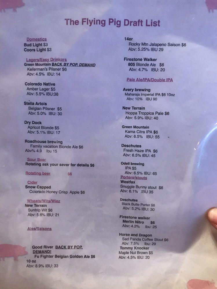 Menu at Flying Pig Burger Co. restaurant, Littleton